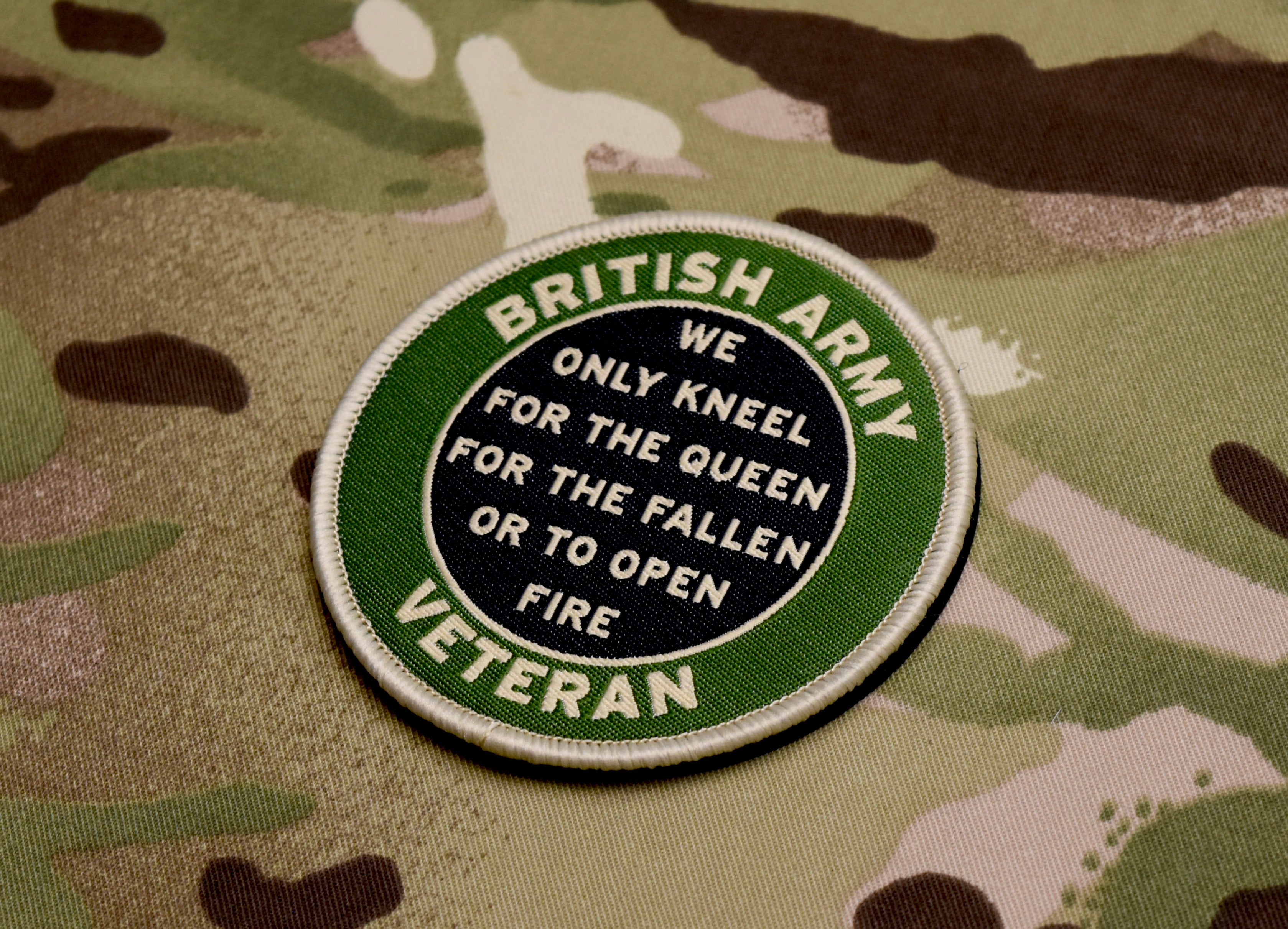 British Army Veteran We Only Kneel For The Queen Woven Morale Patch ...