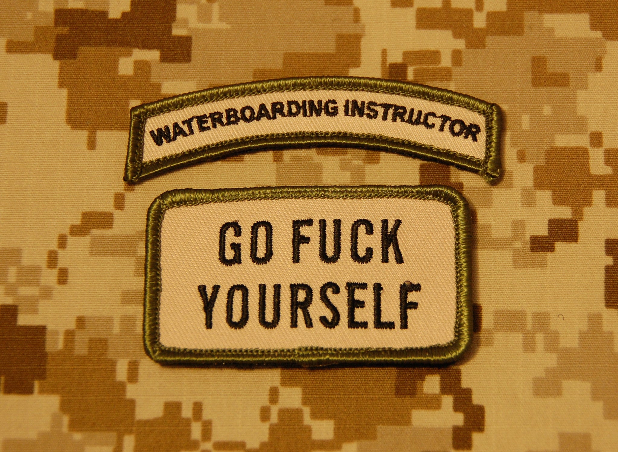 WATERBOARDING INSTRUCTOR Tab & GO FUCK YOURSELF Morale Patch Set – BritKitUSA